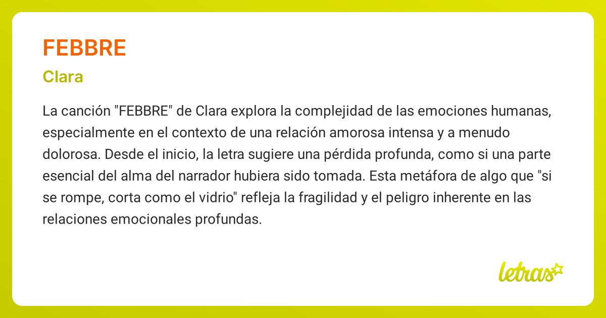 Significado de la canción FEBBRE (Clara) - LETRAS.COM
