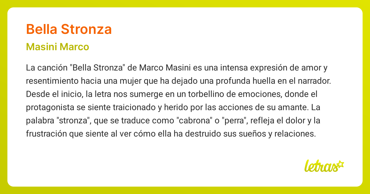 Significado de la canción BELLA STRONZA (Masini Marco) - LETRAS.COM