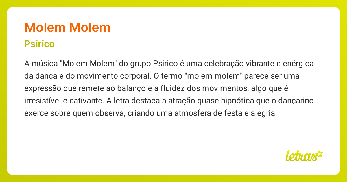 Significado da música MOLEM MOLEM (Psirico) - LETRAS.MUS.BR