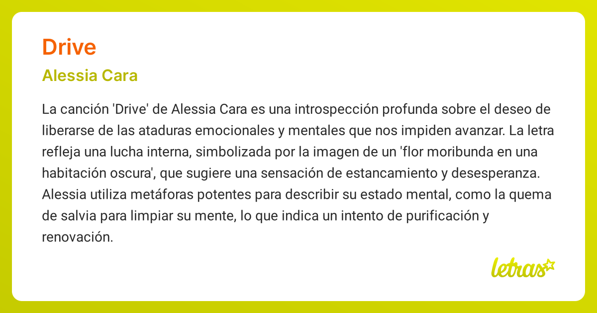 Significado de la canción DRIVE (Alessia Cara) - LETRAS.COM