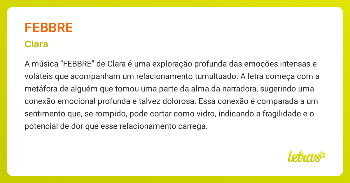 Significado da música FEBBRE (Clara) - LETRAS.MUS.BR