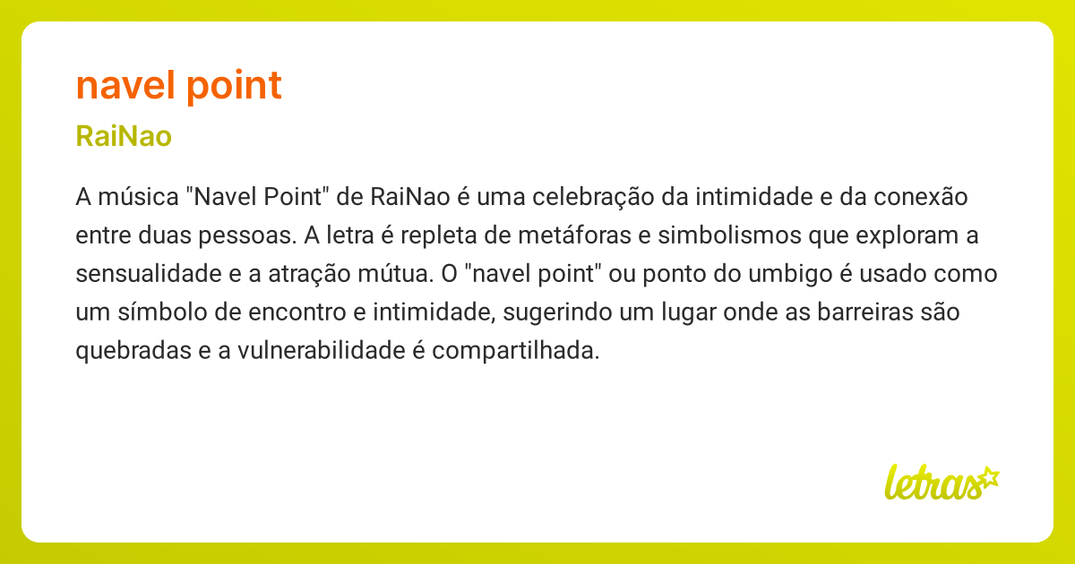 Significado da música NAVEL POINT (RaiNao) - LETRAS.MUS.BR