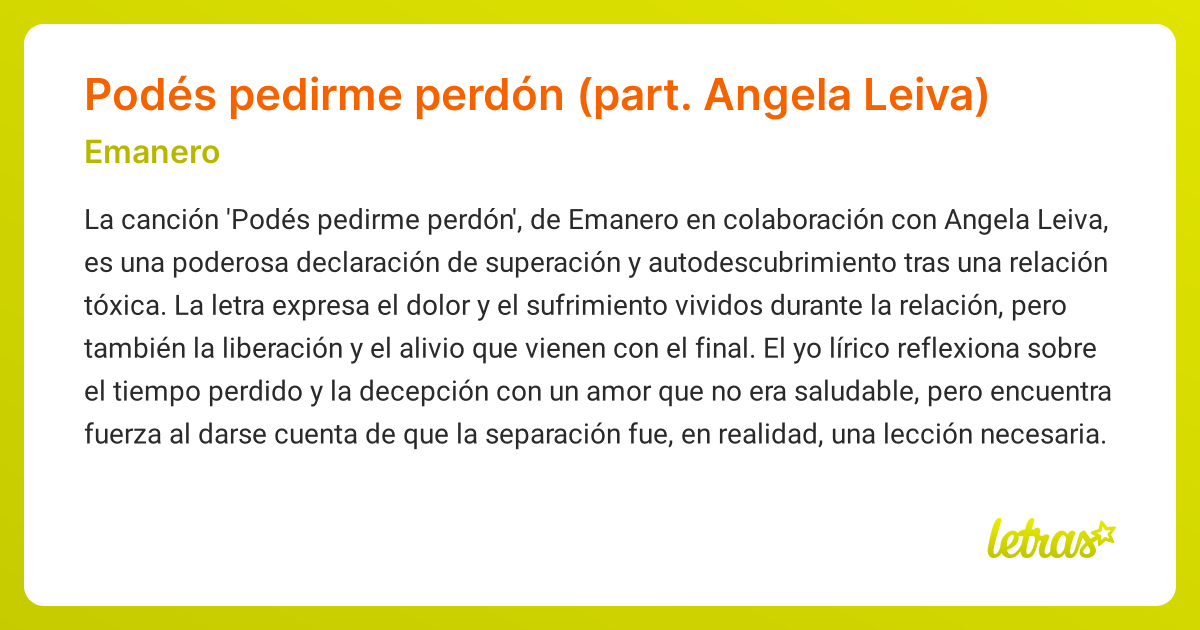 Significado de la canción Podés pedirme perdón (part. Angela Leiva ...