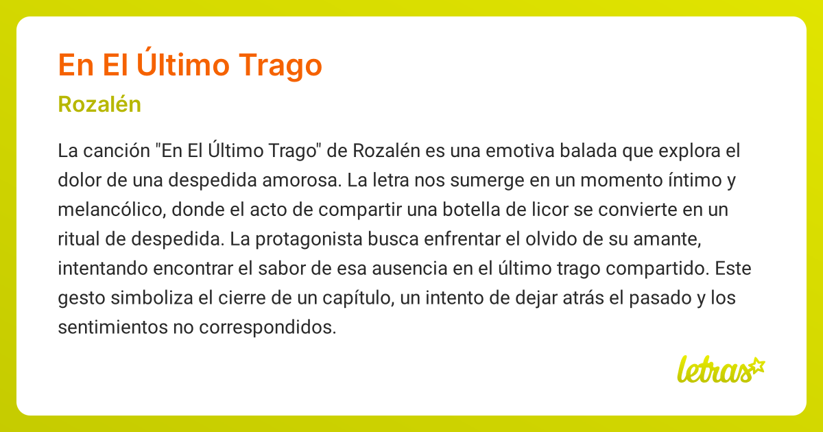 Significado de la canción EN EL ÚLTIMO TRAGO (Rozalén) - LETRAS.COM