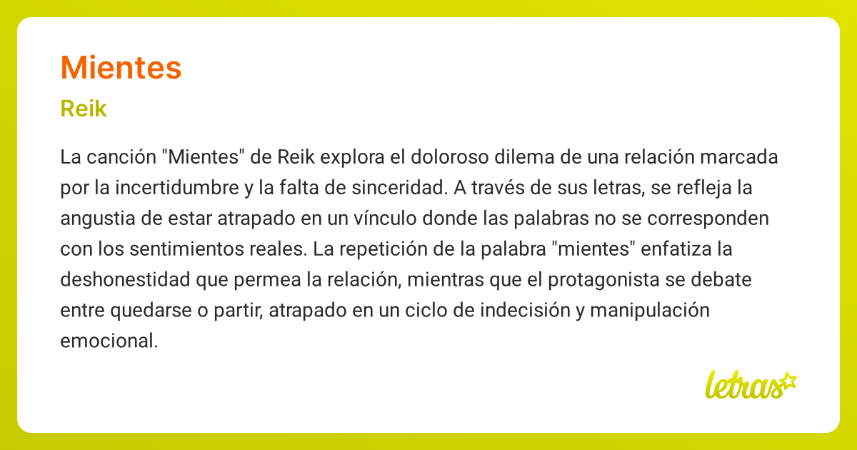 Significado de la canción MIENTES (Reik) - LETRAS.COM