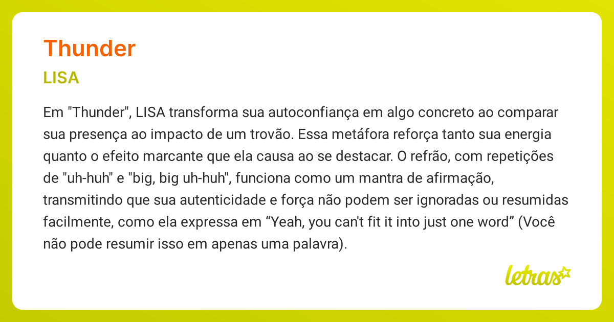 Significado da música THUNDER (LISA) - LETRAS.MUS.BR