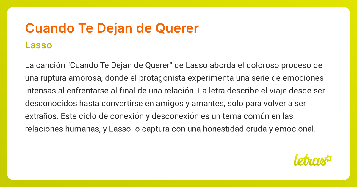 Significado de la canción CUANDO TE DEJAN DE QUERER (Lasso) - LETRAS.COM