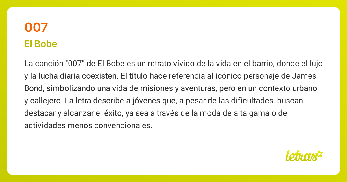 Significado de la canción 007 (El Bobe) - LETRAS.COM