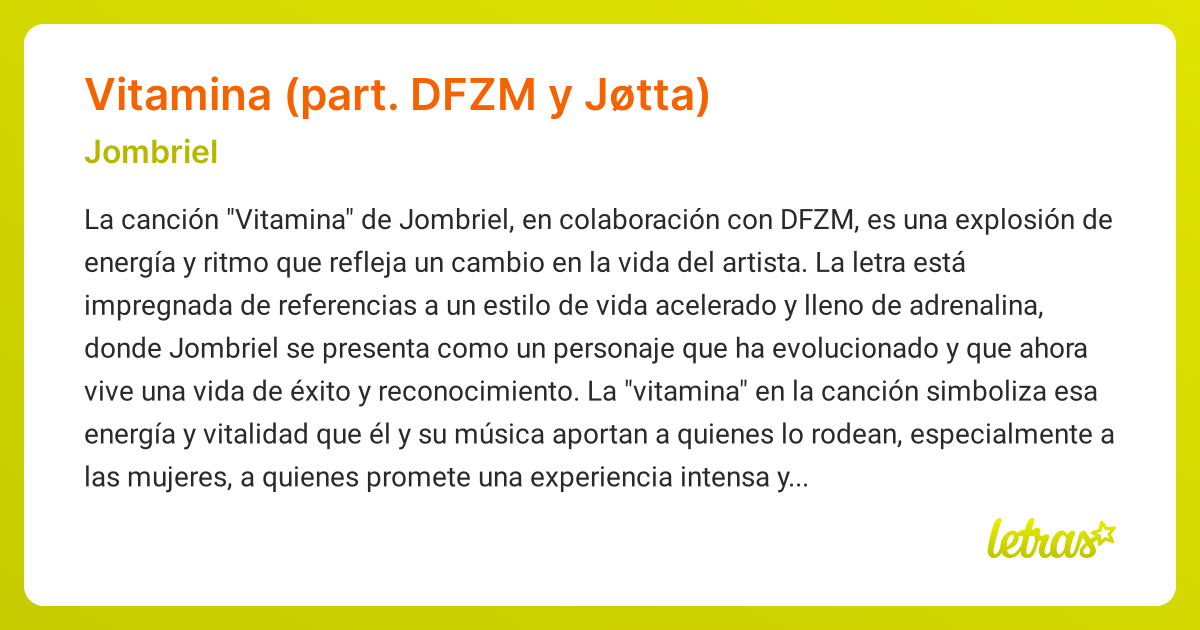 Significado de la canción VITAMINA (PART. DFZM Y JØTTA) (Jombriel ...