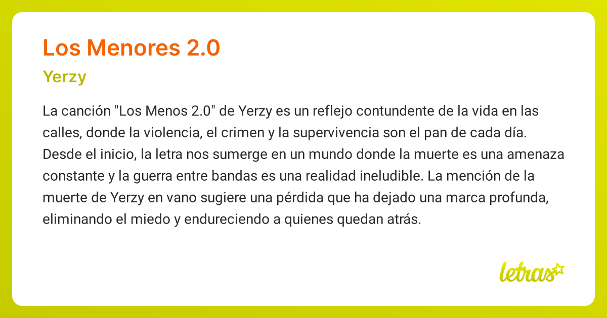 Significado de la canción LOS MENORES 2.0 (Yerzy) - LETRAS.COM