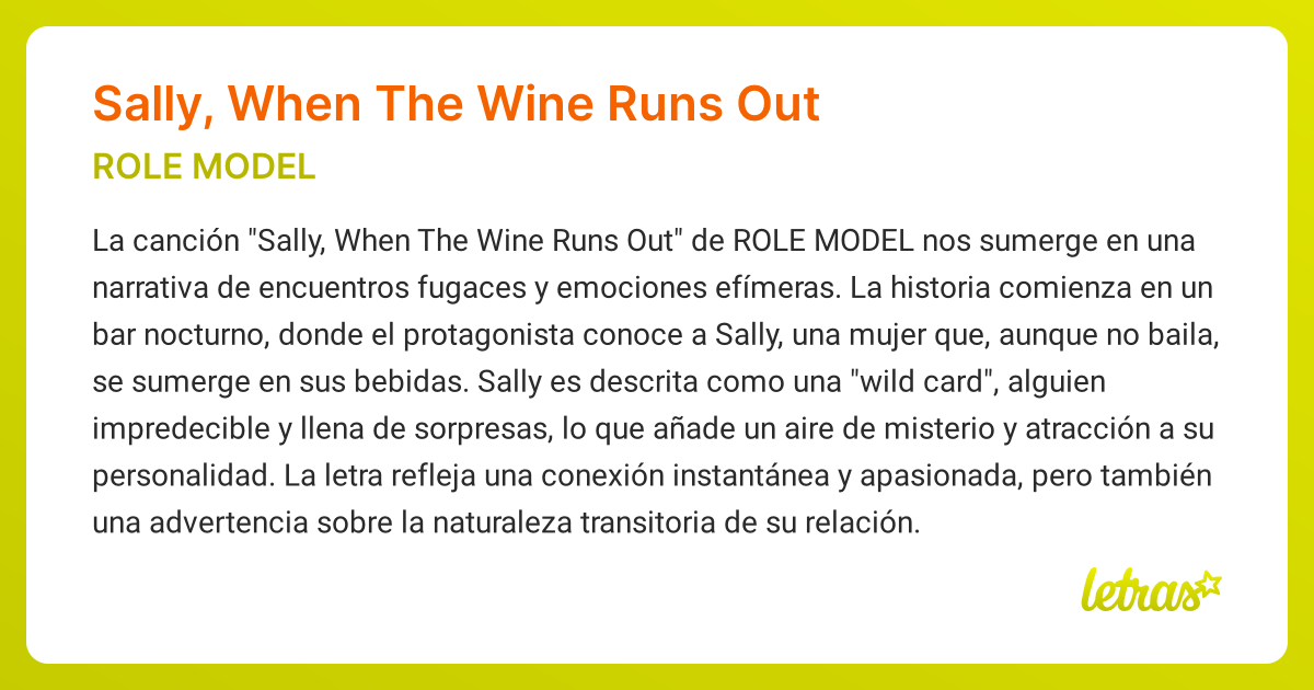 Significado de la canción SALLY, WHEN THE WINE RUNS OUT (ROLE MODEL ...