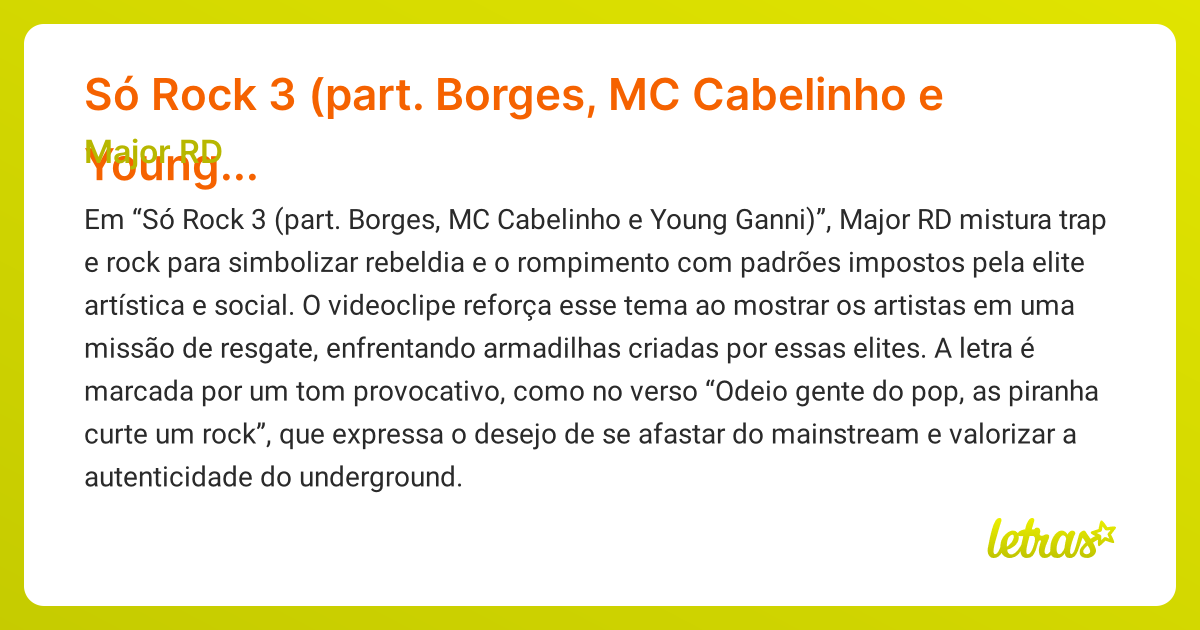 Significado da música Só Rock 3 (part. Borges, MC Cabelinho e Young ...