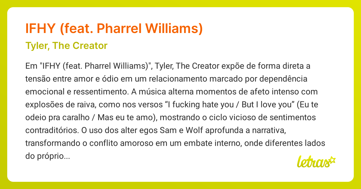 Significado da música IFHY (FEAT. PHARREL WILLIAMS) (Tyler, The Creator ...
