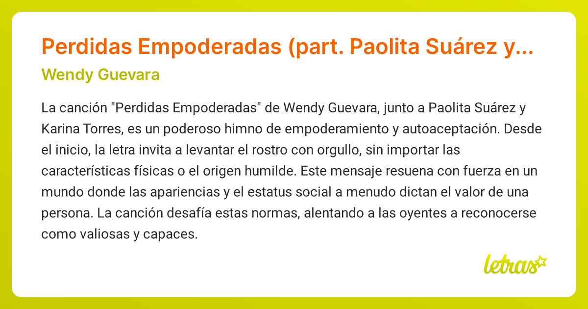Significado de la canción Perdidas Empoderadas (part. Paolita Suárez y ...