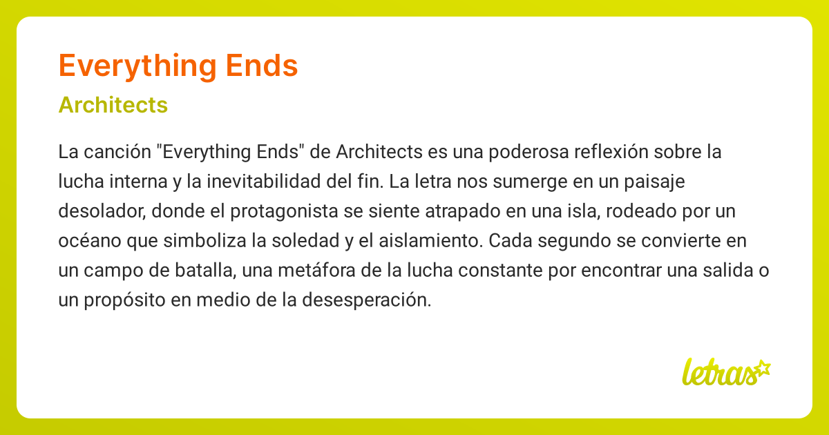 Significado de la canción EVERYTHING ENDS (Architects) - LETRAS.COM