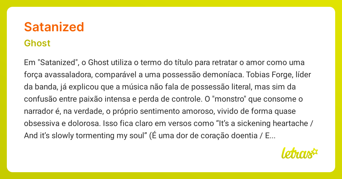 Significado da música SATANIZED (Ghost) - LETRAS.MUS.BR