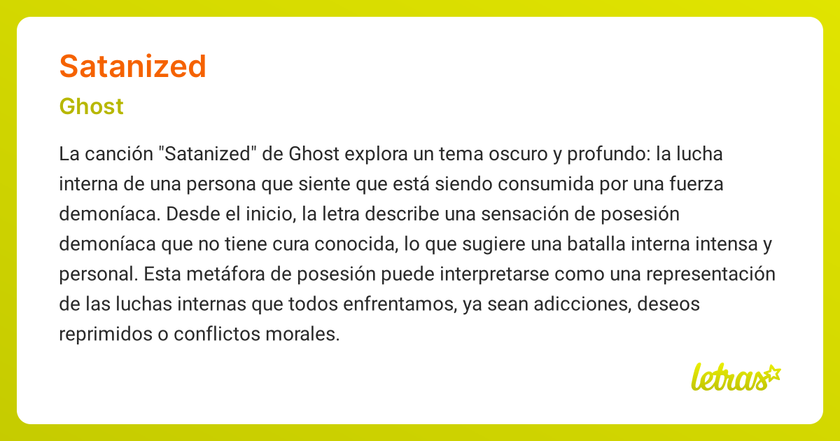 Significado de la canción SATANIZED (Ghost) - LETRAS.COM
