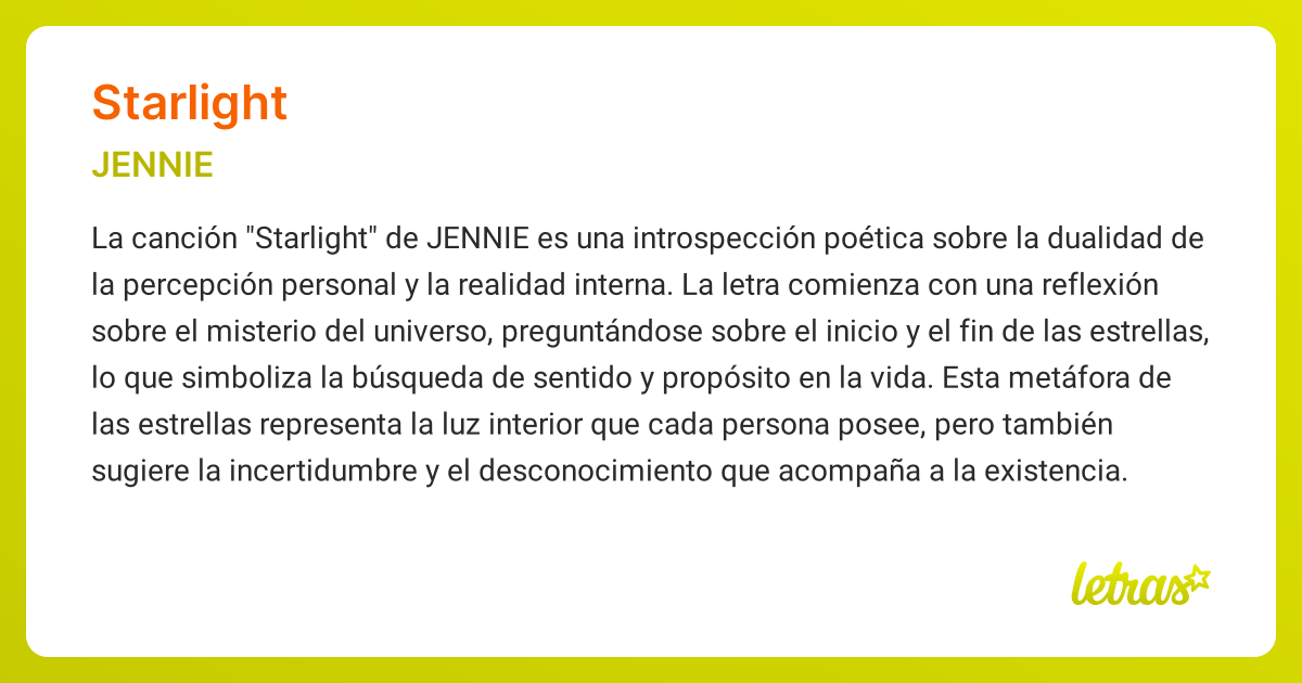 Significado de la canción STARLIGHT (JENNIE) - LETRAS.COM