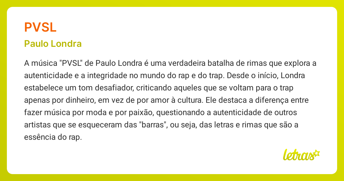 Significado da música PVSL (Paulo Londra) - LETRAS.MUS.BR