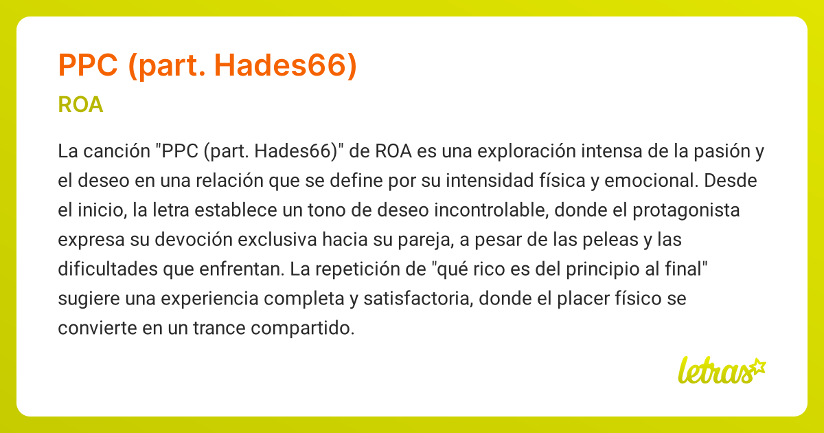 Significado de la canción PPC (PART. HADES66) (ROA) - LETRAS.COM