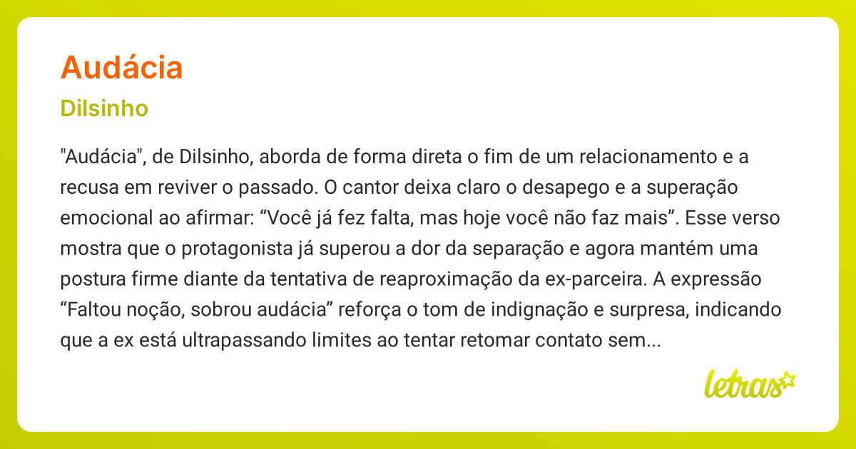 Significado da música AUDÁCIA (Dilsinho) - LETRAS.MUS.BR