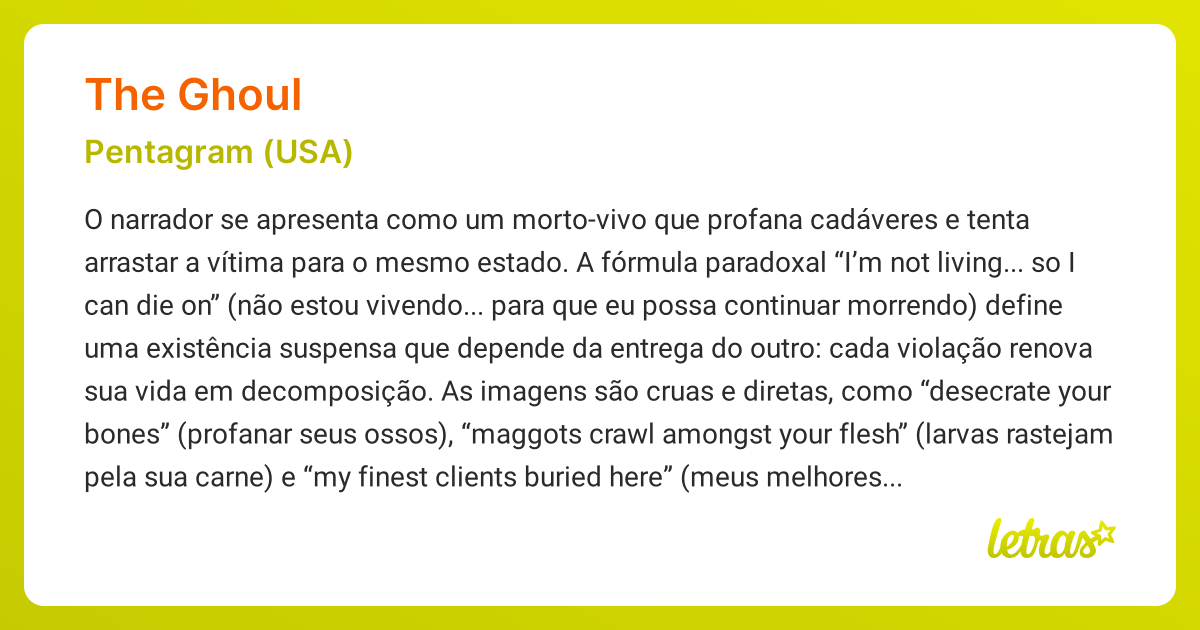 Significado da música THE GHOUL (Pentagram (USA)) - LETRAS.MUS.BR
