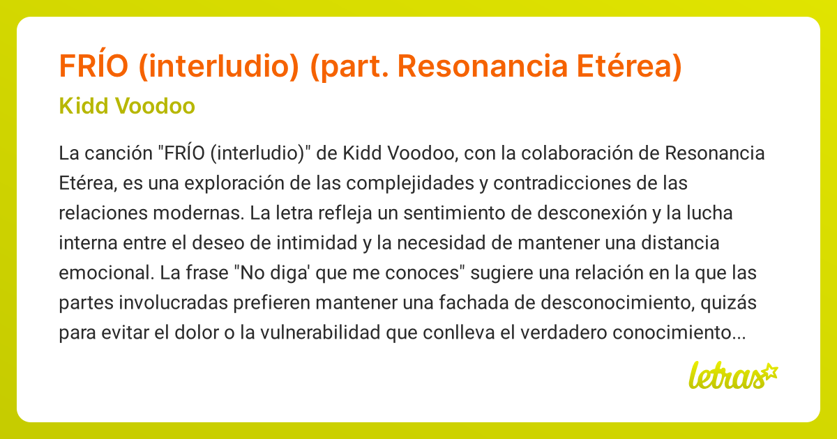 Significado de la canción FRÍO (interludio) (part. Resonancia Etérea ...