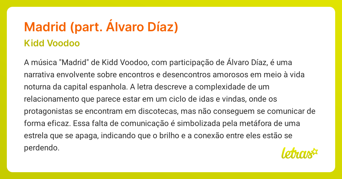 Significado da música MADRID (PART. ÁLVARO DÍAZ) (Kidd Voodoo) - LETRAS ...