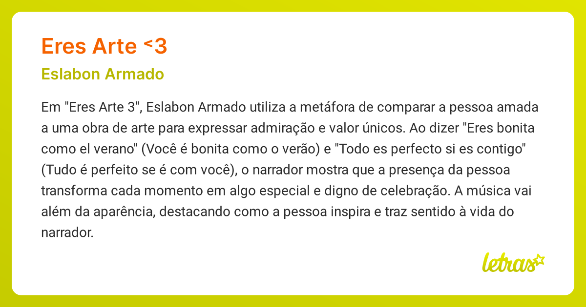Significado da música ERES ARTE ˂3 (Eslabon Armado) - LETRAS.MUS.BR