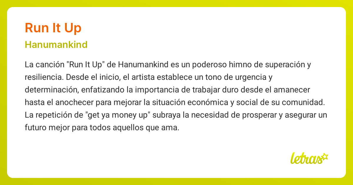 Significado de la canción RUN IT UP (Hanumankind) - LETRAS.COM