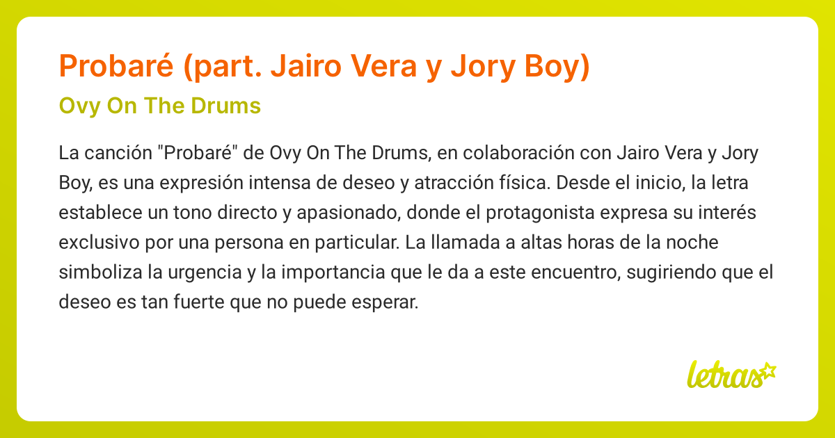 Significado de la canción Probaré (part. Jairo Vera y Jory Boy) (Ovy On ...