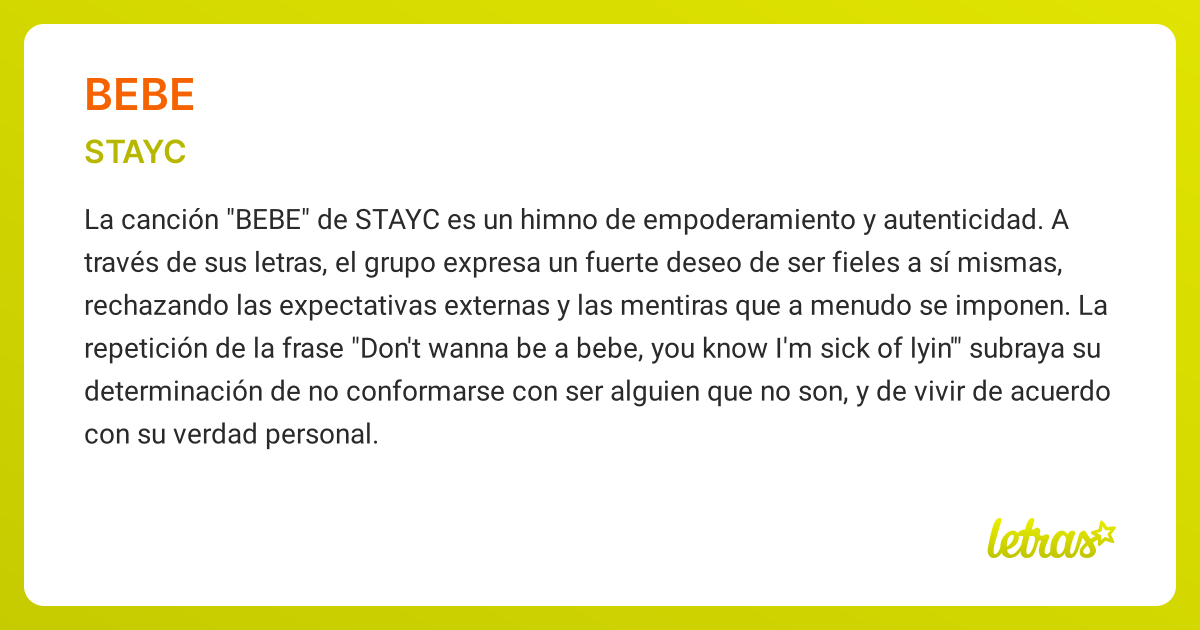 Significado de la canción BEBE (STAYC) - LETRAS.COM