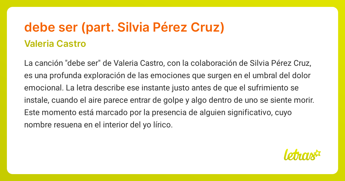 Significado de la canción debe ser (part. Silvia Pérez Cruz) (Valeria ...