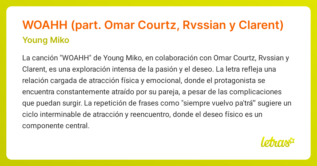 Significado de la canción WOAHH (part. Omar Courtz, Rvssian y Clarent ...