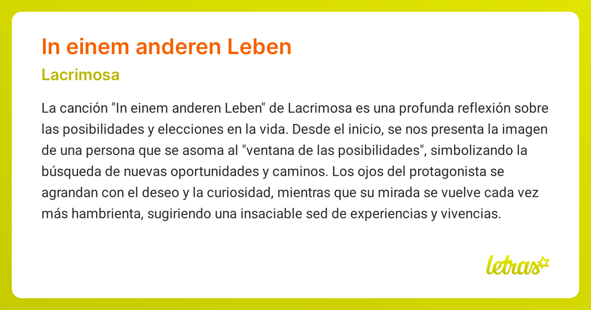 Significado de la canción IN EINEM ANDEREN LEBEN (Lacrimosa) - LETRAS.COM