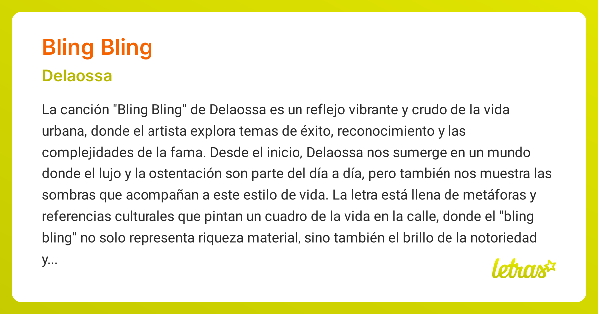 Significado de la canción BLING BLING (Delaossa) - LETRAS.COM