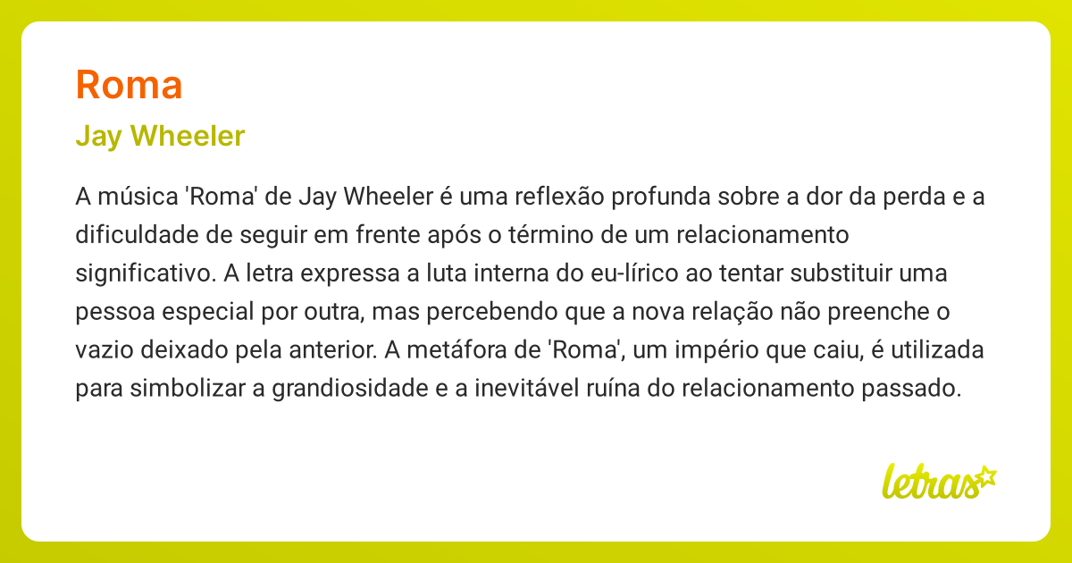Significado da música ROMA (Jay Wheeler) - LETRAS.MUS.BR