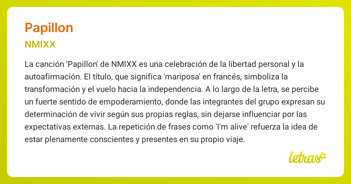 Significado de la canción PAPILLON (NMIXX) - LETRAS.COM