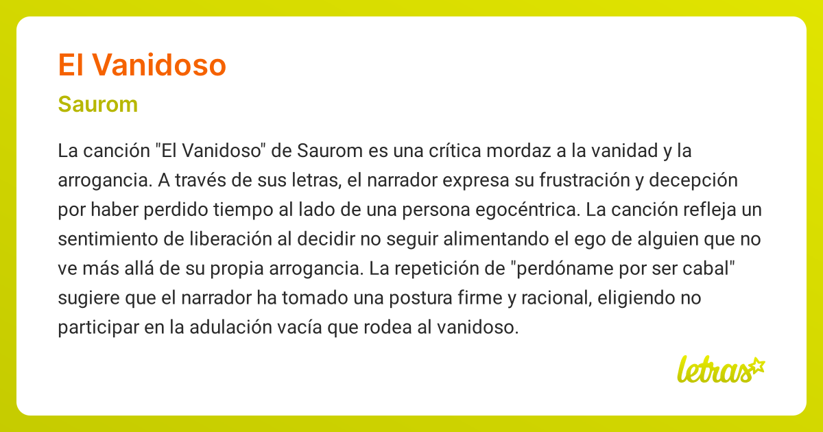 Significado de la canción EL VANIDOSO (Saurom) - LETRAS.COM