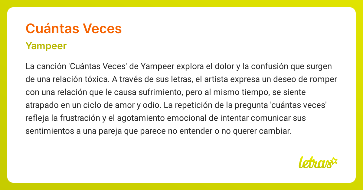Significado de la canción CUÁNTAS VECES (Yampeer) - LETRAS.COM