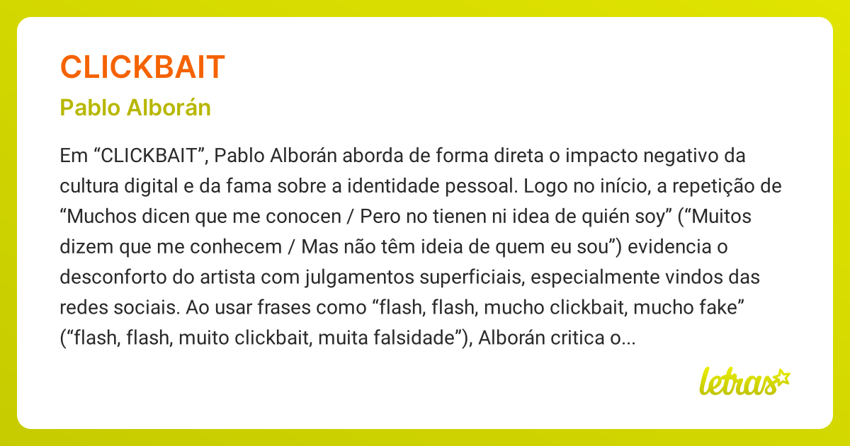 Significado da música CLICKBAIT (Pablo Alborán) - LETRAS.MUS.BR