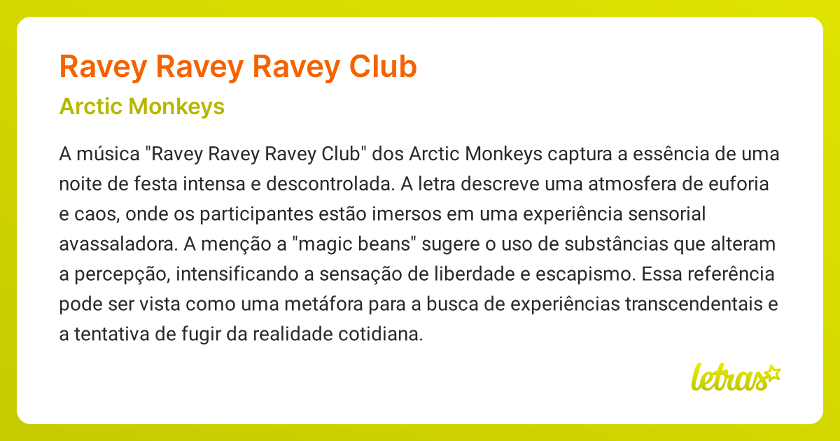 Significado da música RAVEY RAVEY RAVEY CLUB (Arctic Monkeys) - LETRAS ...