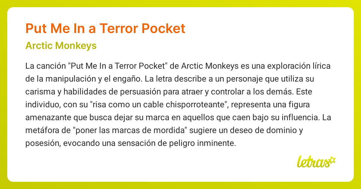 Significado de la canción PUT ME IN A TERROR POCKET (Arctic Monkeys ...