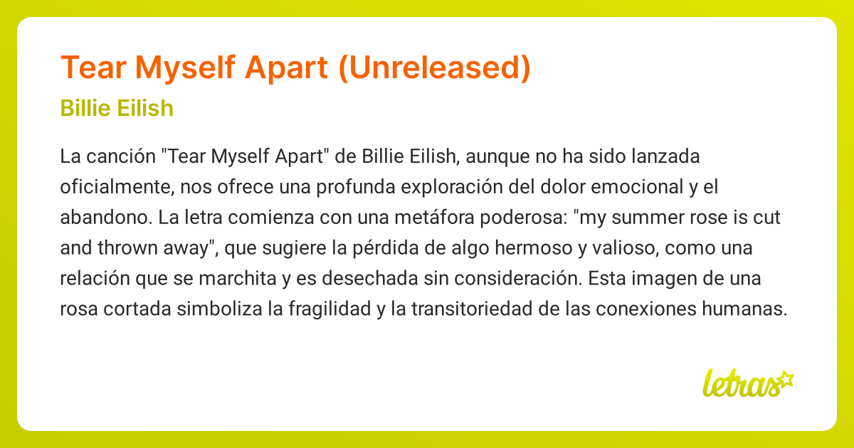 Significado de la canción TEAR MYSELF APART (UNRELEASED) (Billie Eilish ...