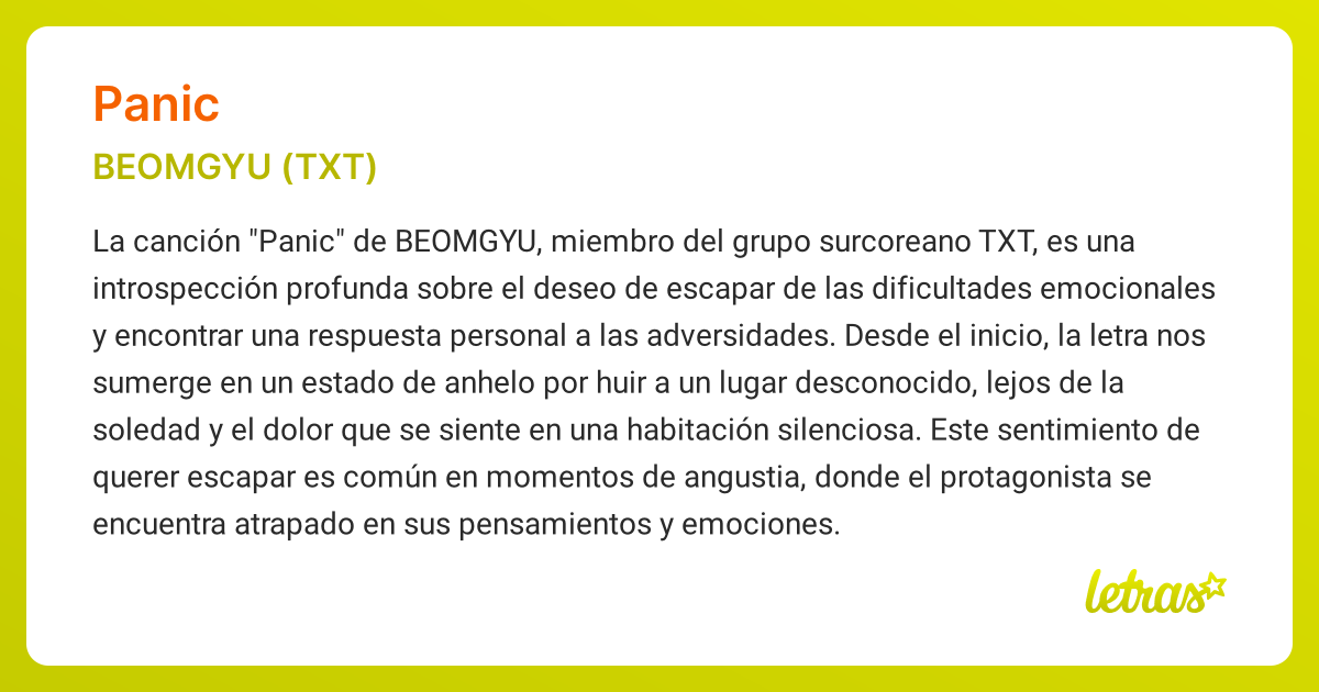 Significado de la canción PANIC (BEOMGYU (TXT)) - LETRAS.COM