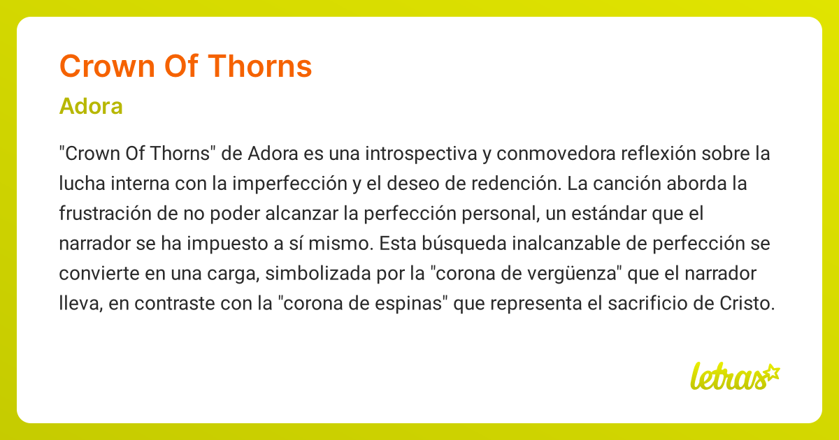 Significado de la canción CROWN OF THORNS (Adora) - LETRAS.COM