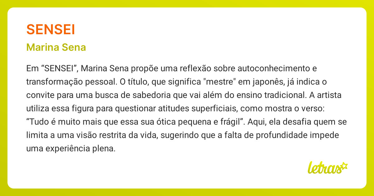 Significado da música SENSEI (Marina Sena) - LETRAS.MUS.BR