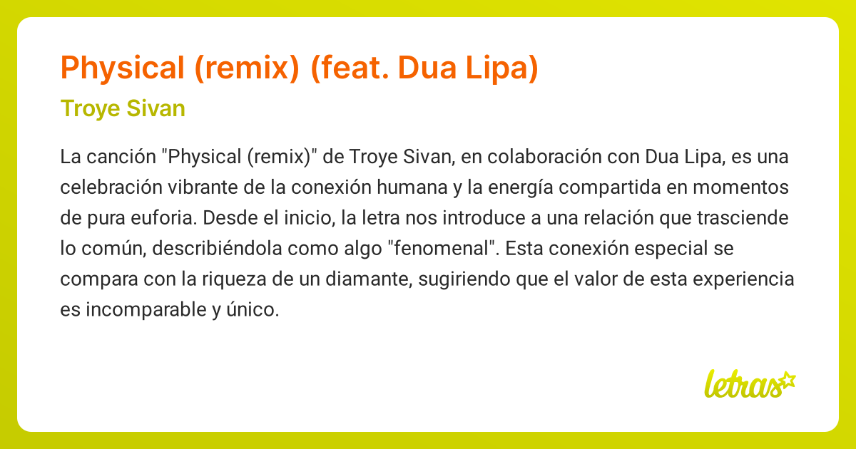 Significado de la canción Physical (remix) (feat. Dua Lipa) (Troye ...