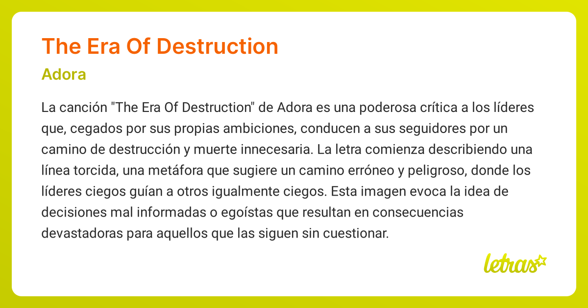 Significado de la canción THE ERA OF DESTRUCTION (Adora) - LETRAS.COM