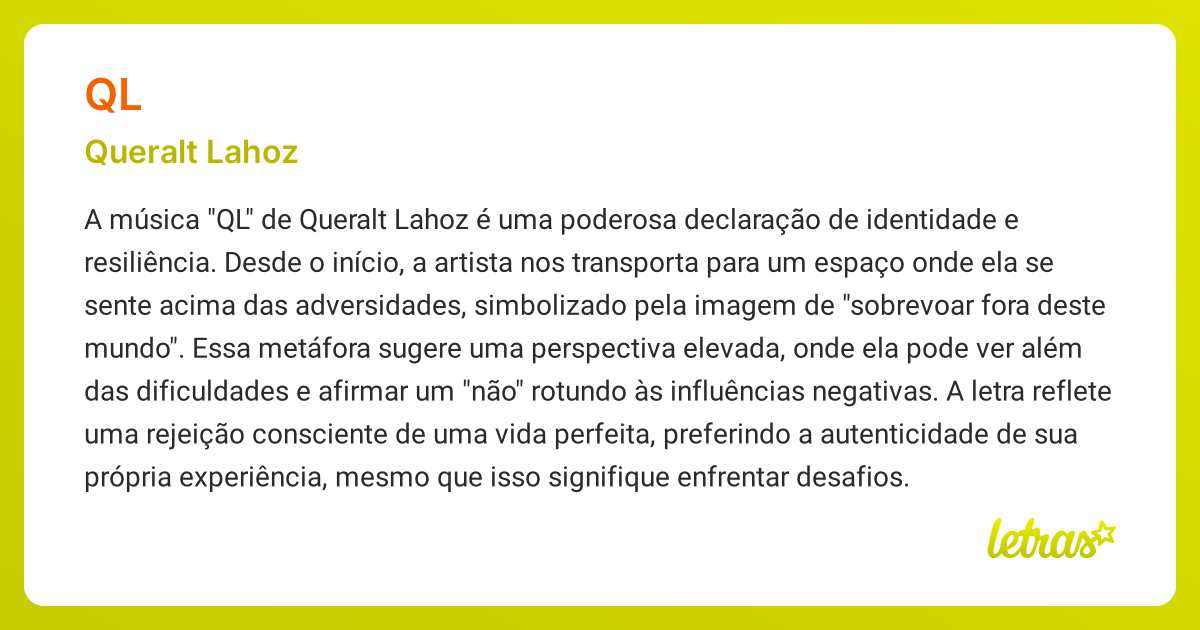 Significado da música QL (Queralt Lahoz) - LETRAS.MUS.BR